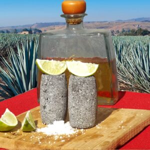 MEXTEQUIL - Volcanic Stone Shot Glasses - Set of Natural Shot Glass - 1.5 Oz - 100% Organic & Eco friendly - Natural Basalt Rock (4 pieces)