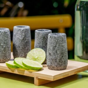 MEXTEQUIL - Volcanic Stone Shot Glasses - Set of Natural Shot Glass - 1.5 Oz - 100% Organic & Eco friendly - Natural Basalt Rock (4 pieces)