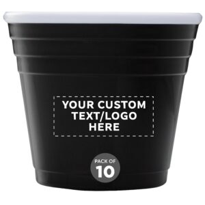 custom party cup shot glasses 2 oz. set of 10, personalized bulk pack - made with hard plastic, great for birthdays, parties, indoor & outdoor events - black