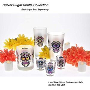 Culver Sugar Skulls Decorated Frosted Deluxe Cooler/Tumbler Glasses, 15-Ounce, Set of 4