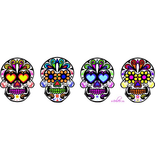 Culver Sugar Skulls Decorated Frosted Deluxe Cooler/Tumbler Glasses, 15-Ounce, Set of 4