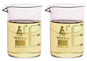 2pk griffin beaker shot glasses, 3.3oz (100ml) - scientific laboratory quality borosilicate 3.3 glass - double shot - eisco labs