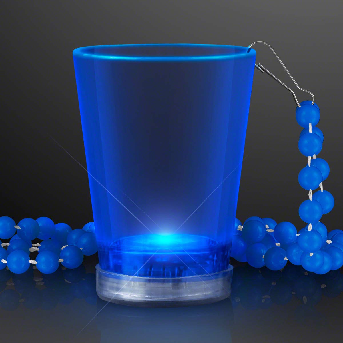 FlashingBlinkyLights Light Up Blue Shot Glass on Party Bead Necklaces (Set of 4)