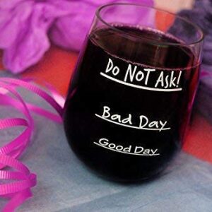 Good Day Bad Day Do Not Ask Stemless Wine Glass – Tritan Plastic 16 Ounce Cup