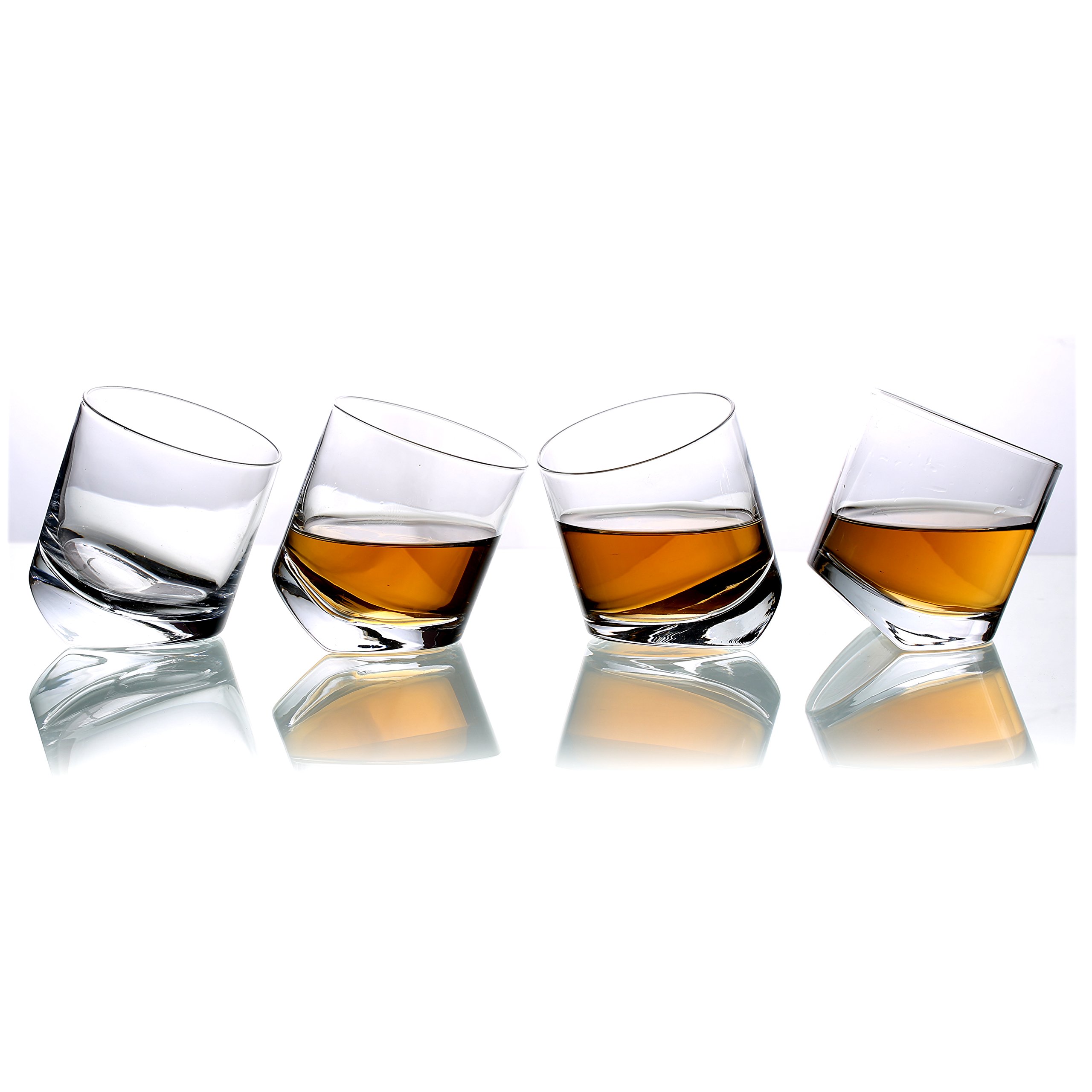 MyGift Tilting Whiskey Glass Set of 4, Highball Tumbler Clear Glasses (10oz) in Gift Box