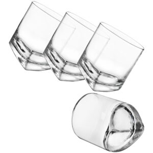 MyGift Tilting Whiskey Glass Set of 4, Highball Tumbler Clear Glasses (10oz) in Gift Box