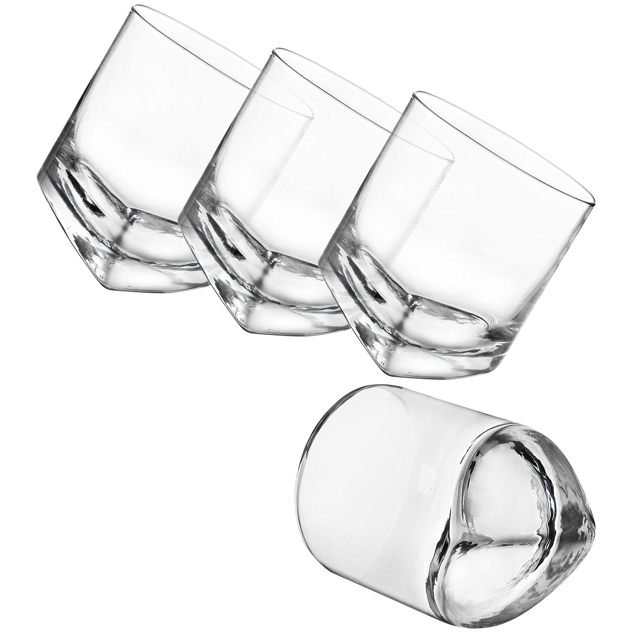 MyGift Tilting Whiskey Glass Set of 4, Highball Tumbler Clear Glasses (10oz) in Gift Box