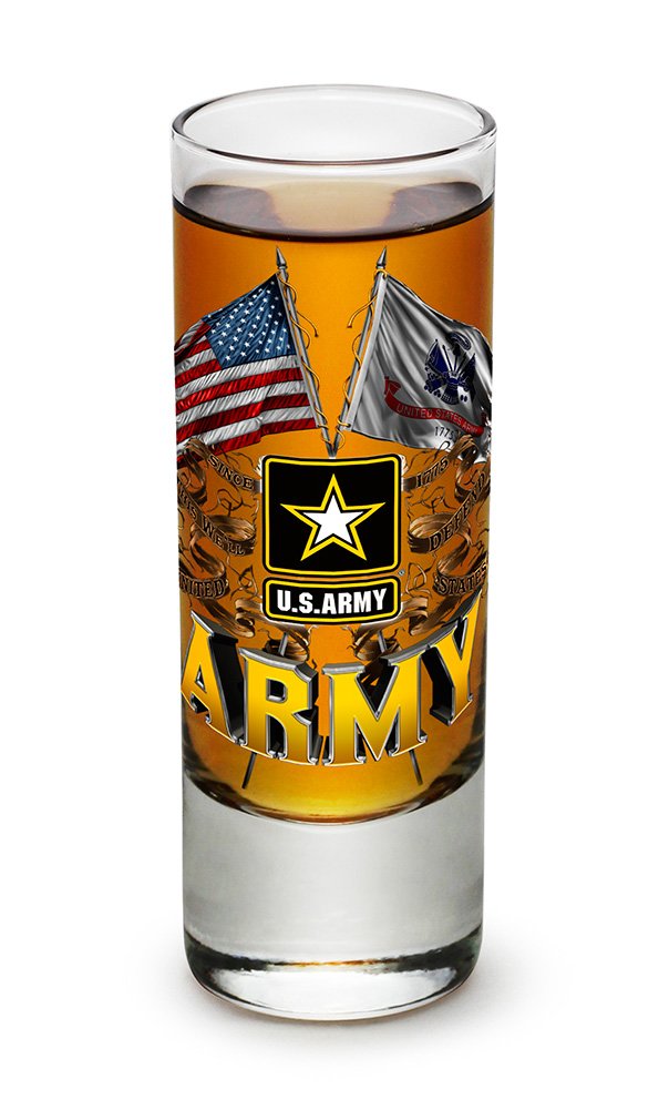 Erazor Bits Armed Forces Army Men American Soldier Double Flag US Amry Glass with Logo Shooter Shot Glass with Logo (2oz)