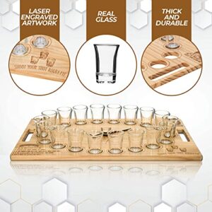 PURE RESULTZ Shoot Your Shot Roulette - 18 Shot Glass Holder Set with Easy Carry Handles for Serving Tequila, Vodka, Whiskey, and Cocktails. (18 Shot Glasses Included)