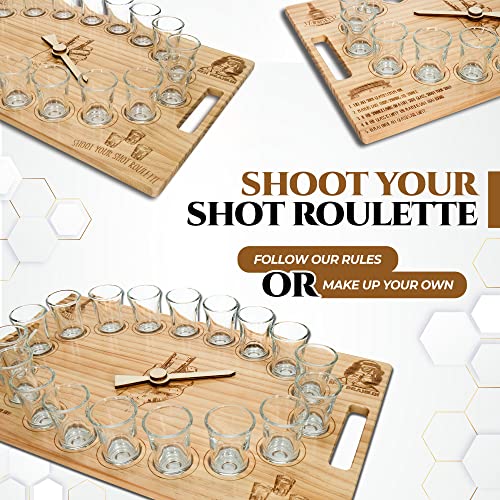 PURE RESULTZ Shoot Your Shot Roulette - 18 Shot Glass Holder Set with Easy Carry Handles for Serving Tequila, Vodka, Whiskey, and Cocktails. (18 Shot Glasses Included)