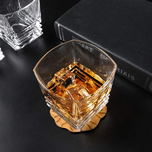 KANARS Whiskey Glass 9 Oz, Set of 4 Crystal Rock Glasses for Scotch Bourbon Liquor Snifter Brandy Rum, Square Whisky Tumblers for Men Dad