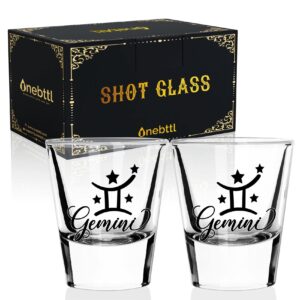 onebttl zodiac sign shot glass set of 2, unique birthday gifts for women, men, friend, coworker, wife, husband- (1.5oz/45ml)- gemini