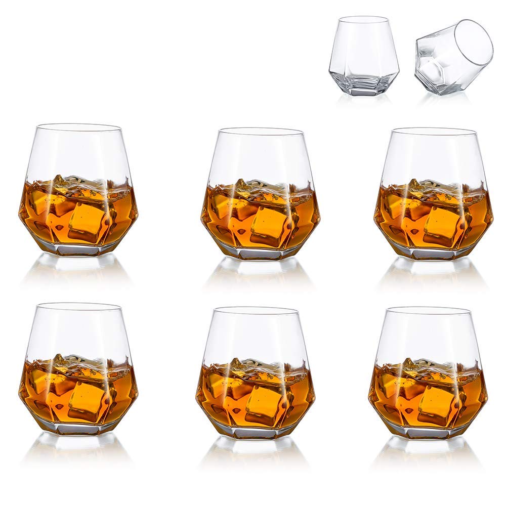 Old Fashioned Glass Whiskey Glasses Rocks Glasses Diamond glasses Set of 2, Whiskey Glass Set Scotch Glass Fathers Mothers Day Gifts Tilted 10-Ounce Modern Look for Men Women, Dad, Husband, Friends