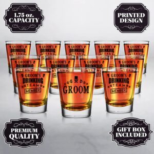 shop4ever Groom and Groom's Drinking Team Member Glass Shot Glasses Wedding Bachelor Party Shot Glasses 12 Pack