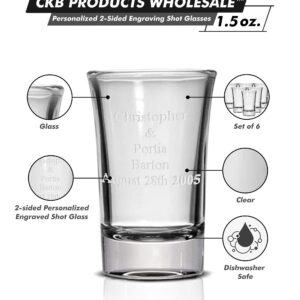 CKB Products Personalized 2-Sided Engraving Shot Glasses - 1.5 oz. - Set of 6 - Wedding Groomsman and Bridesmaid Party - Thank You Gifts - Anniversary Commemoration