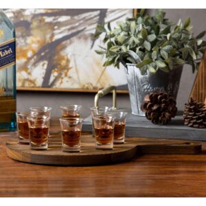 MyGift 9 Piece Shot Glass Set with Burnt Wood Paddle Board Serving Tray, Shooter Shot Glasses and Flight Board