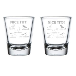 mip set of 2 shot glasses 1.75oz shot glass nice tits funny bird watch