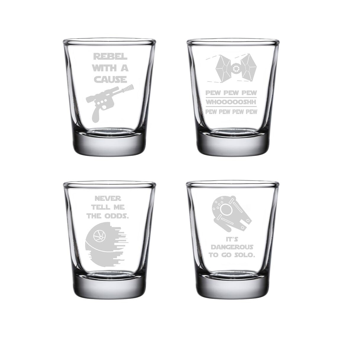 Brindle Southern Farms SW Etched Shot Glass Set of 4: Sci-fi Space Star Noises Wars Shot Glasses