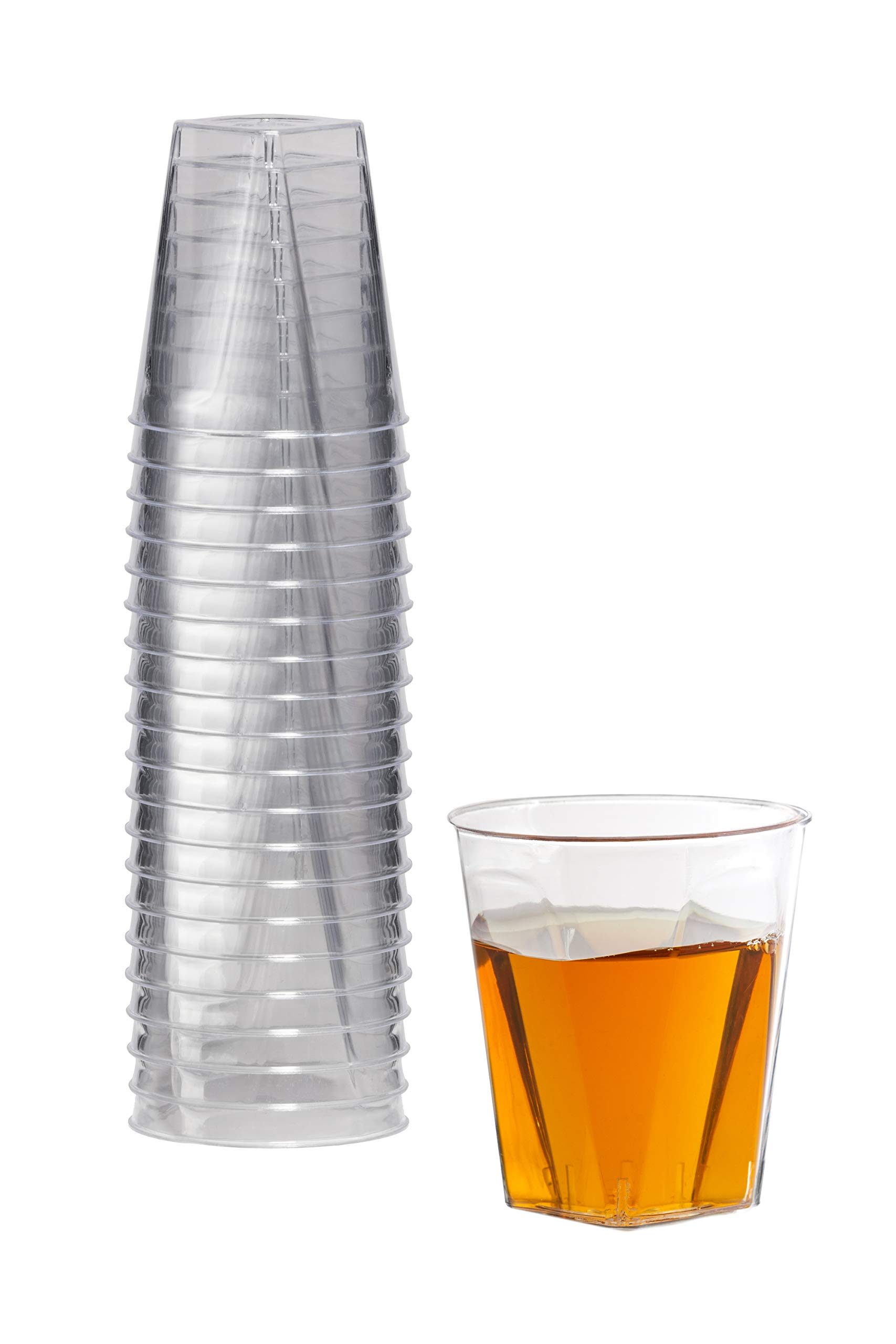 Crown Display Exquisite 2 Oz. Disposable Plastic Shot Glasses - Square Bottomed - (20) Party Shooter Glasses