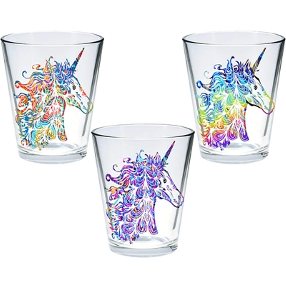 World Buyers Set of 3 Decorative shot glasses with 3 variation images Product Dimensions: 1.3125Dia x2.375 H (Unicorns)