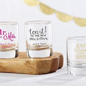 Kate Aspen Personalized 2 oz. Shot Glass/Votive Holder - 48pcs/Gold - Drinking Glass and DIY Favor Decor for Wedding, Bridal Shower Party with Customized Designs Text Lines