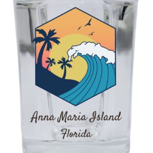 R and R Imports Anna Maria Island Florida Souvenir 2 Ounce Square Base Shot Glass Wave Design Single