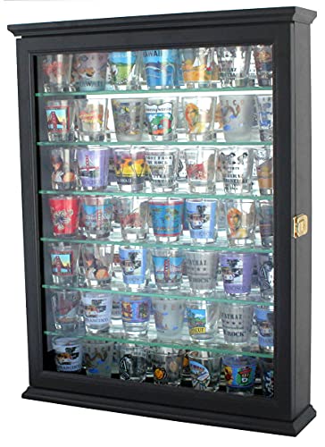 DisplayGifts Shot Glass Display Case Wall & Standing Curio Cabinet Shelf Unit Small Curio Cabinet (Black Finish)