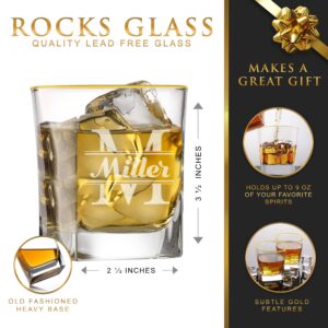 Custom Personalized 9 oz Square Rocks Whiskey Glass Tumbler with Heavy Base and Gold Color Rim