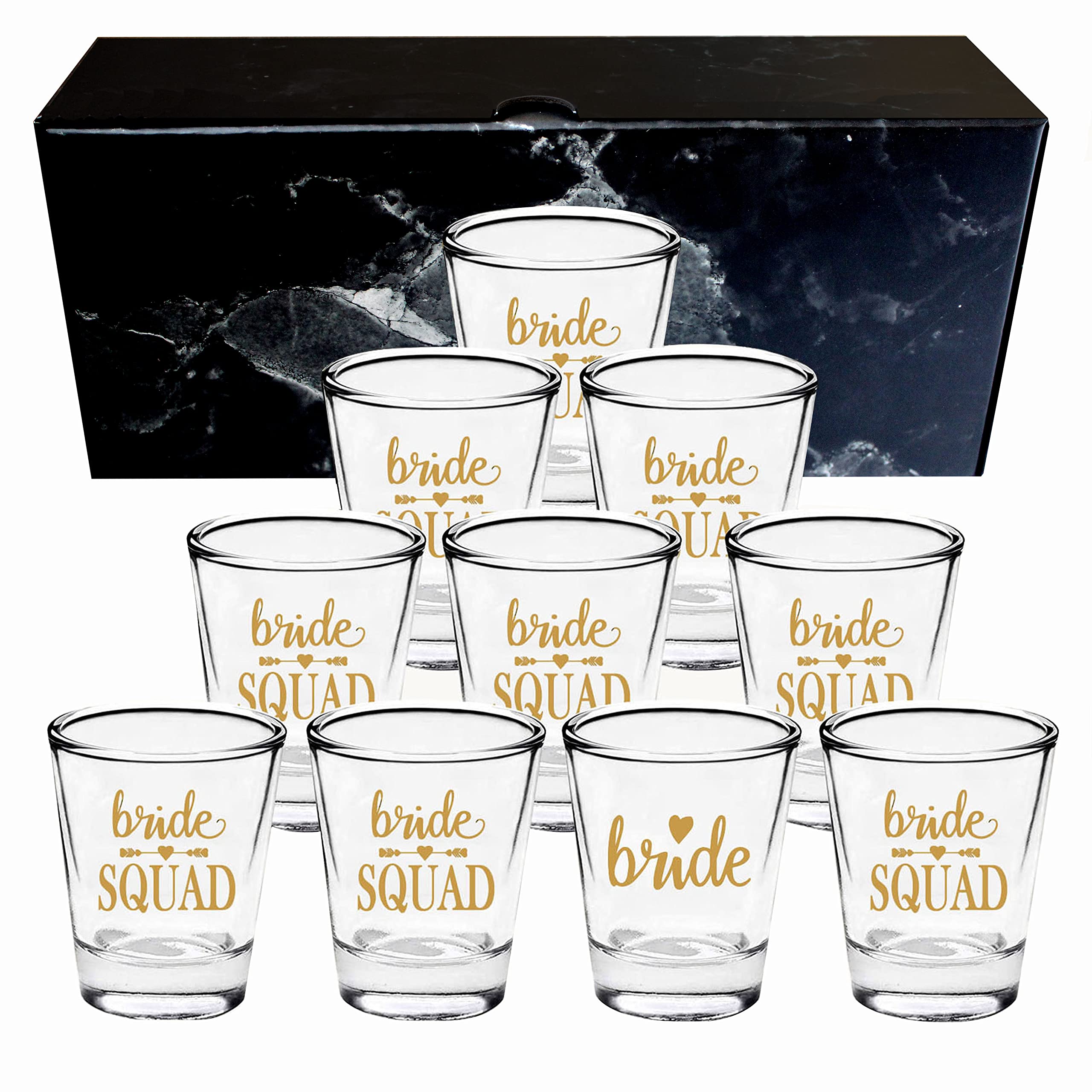 PartyGifts&beyond 10 Packs Bridesmaid Gifts Shot Glass and Team Bride Shot Glasses Bridal Shower Wine Glasses Perfect for Bachelorette Party Gift and Decoration, Bride's Cups（Squad）