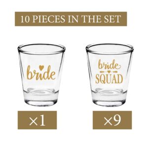 PartyGifts&beyond 10 Packs Bridesmaid Gifts Shot Glass and Team Bride Shot Glasses Bridal Shower Wine Glasses Perfect for Bachelorette Party Gift and Decoration, Bride's Cups（Squad）