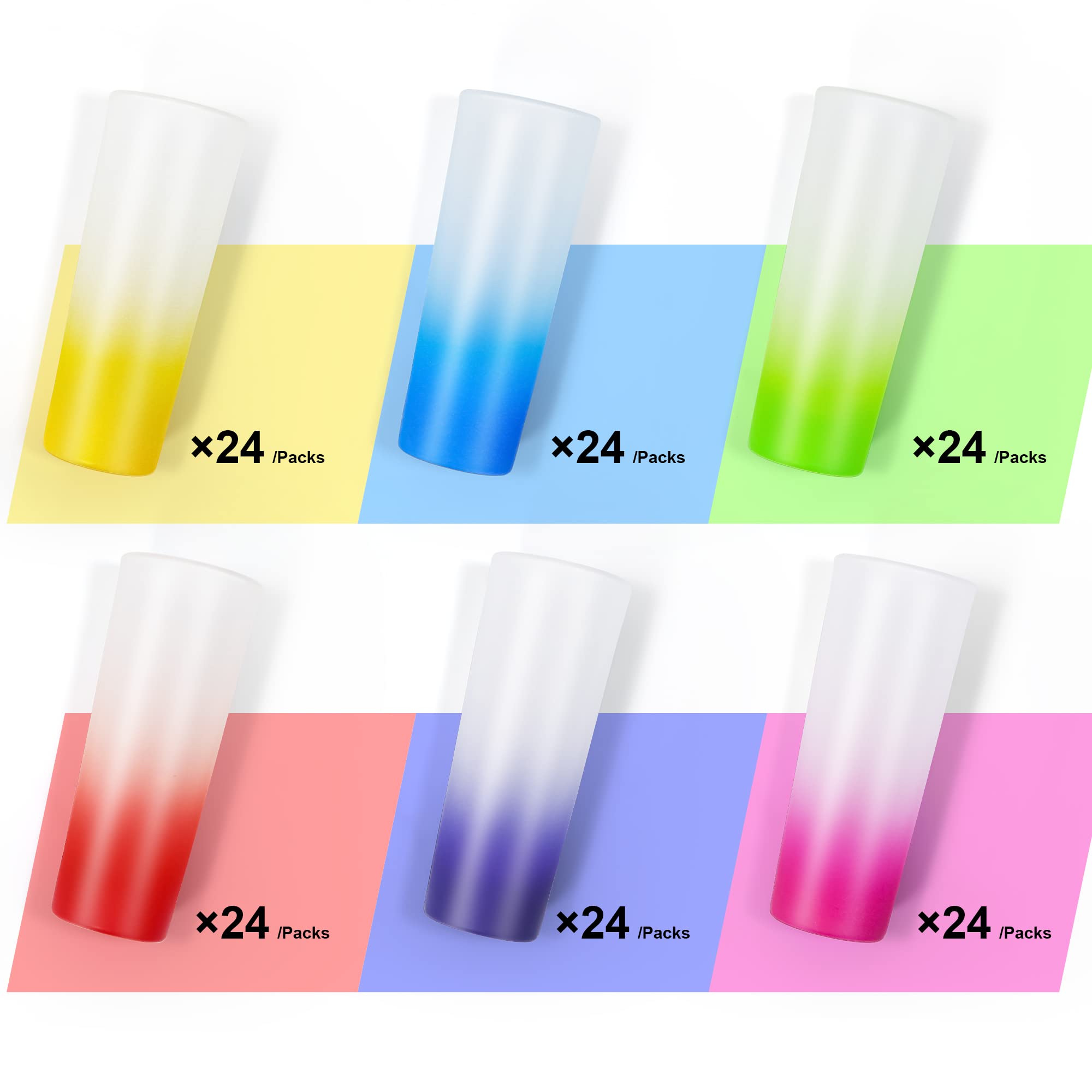 AGH 144 PCS Sublimation Frosted Shot Glasses 3.0oz Colored Glass Mugs the Sublimation Blanks Shot Glass with Gradient Colorful Bottom for Whiskey, Tequila, Vodka