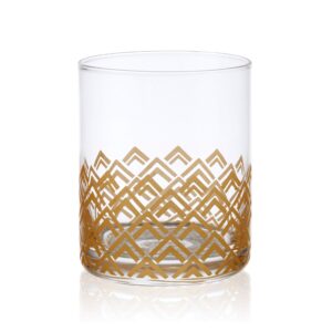 Mikasa Art Deco Set of 4 Double Old Fashioned Whiskey Glasses, 4 Count (Pack of 1), Gold