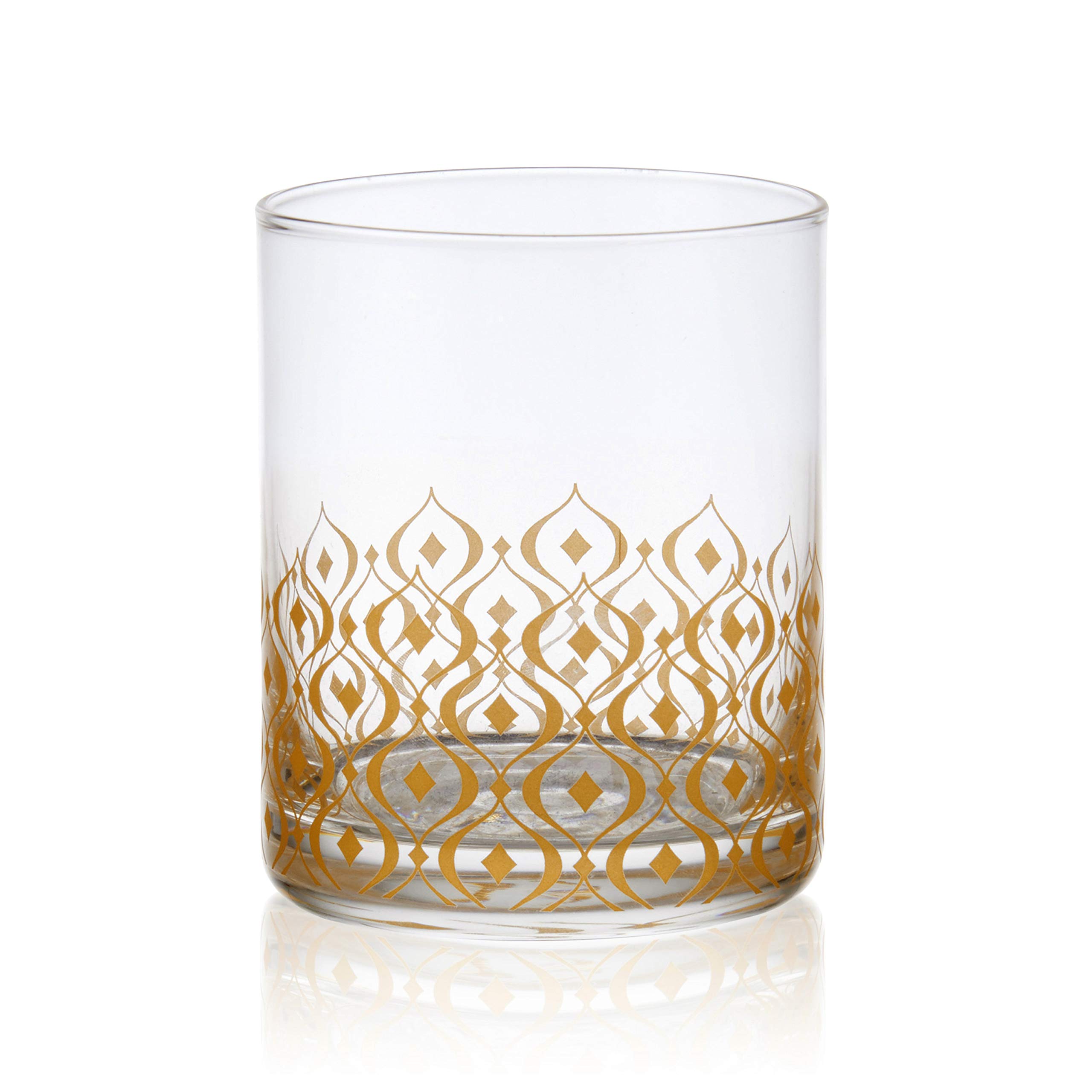 Mikasa Art Deco Set of 4 Double Old Fashioned Whiskey Glasses, 4 Count (Pack of 1), Gold