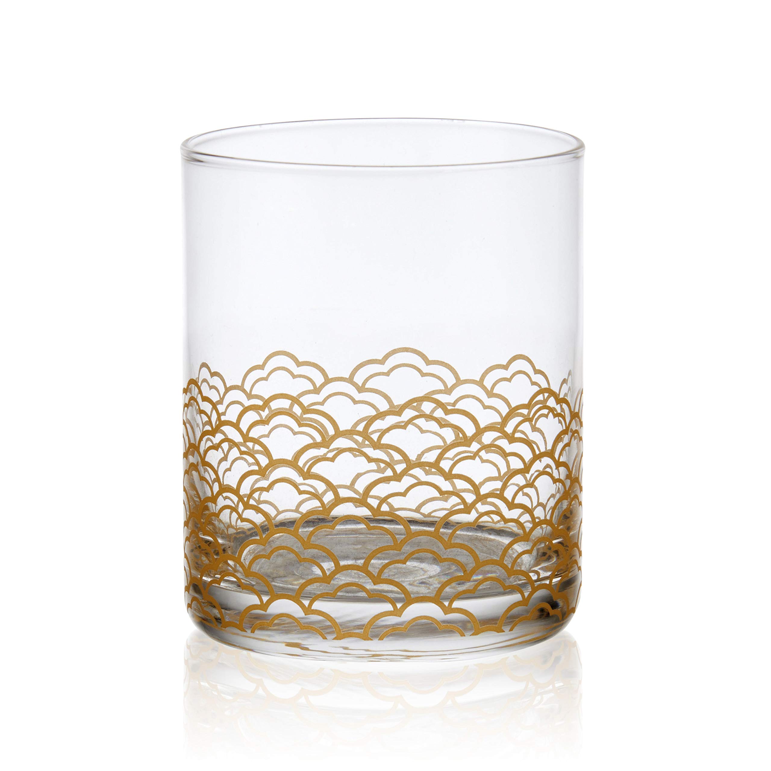 Mikasa Art Deco Set of 4 Double Old Fashioned Whiskey Glasses, 4 Count (Pack of 1), Gold