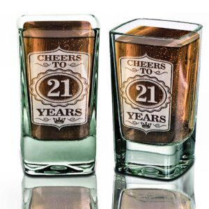 Single Personalized 21st Shot Glass Cheers to 21 Years Glass Custom Engraved Birthday College Party Gift Anniversary for 30th 40th 50th 60th 70th 80th Celebration Gift