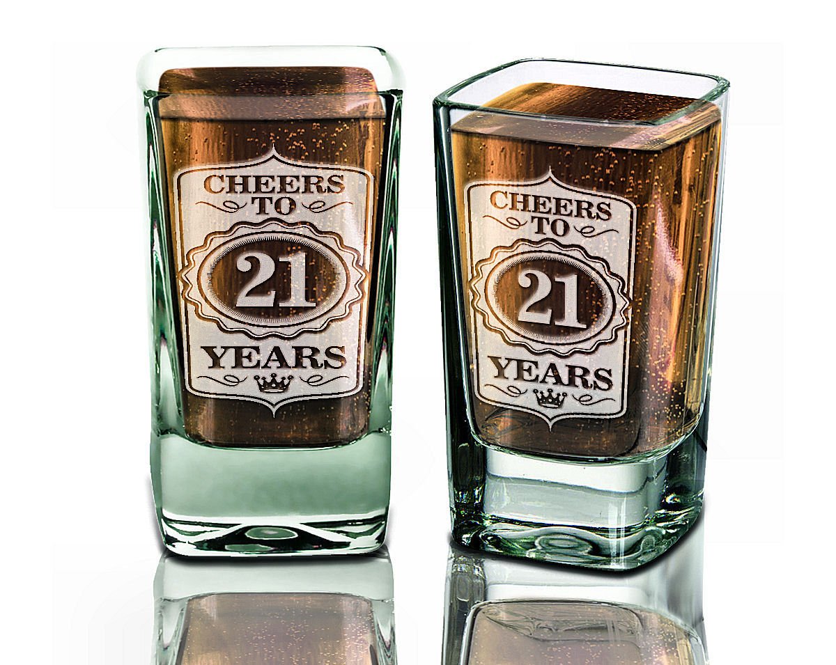 Single Personalized 21st Shot Glass Cheers to 21 Years Glass Custom Engraved Birthday College Party Gift Anniversary for 30th 40th 50th 60th 70th 80th Celebration Gift