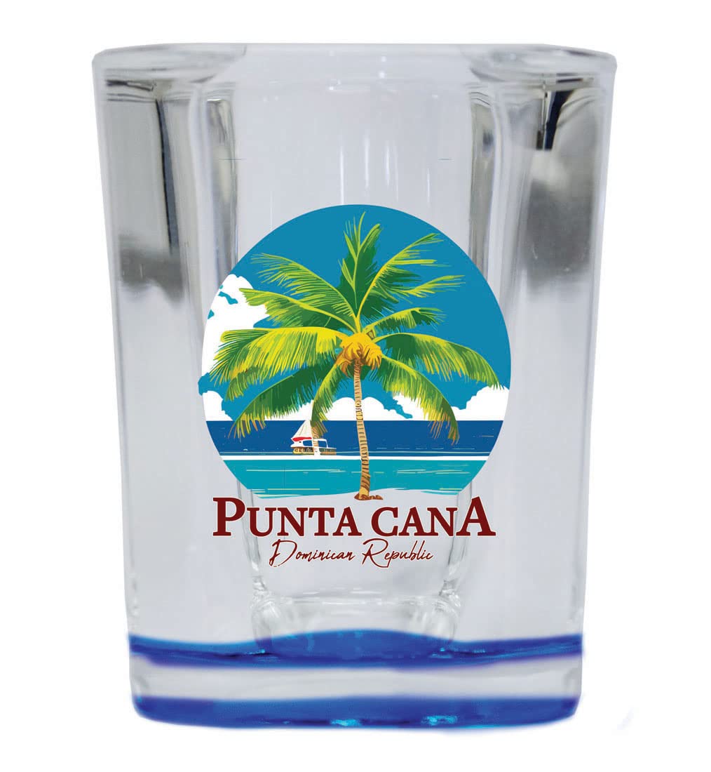 R and R Imports Punta Cana Dominican Republic Souvenir 2.5 Ounce Shot Glass Square PALM blue