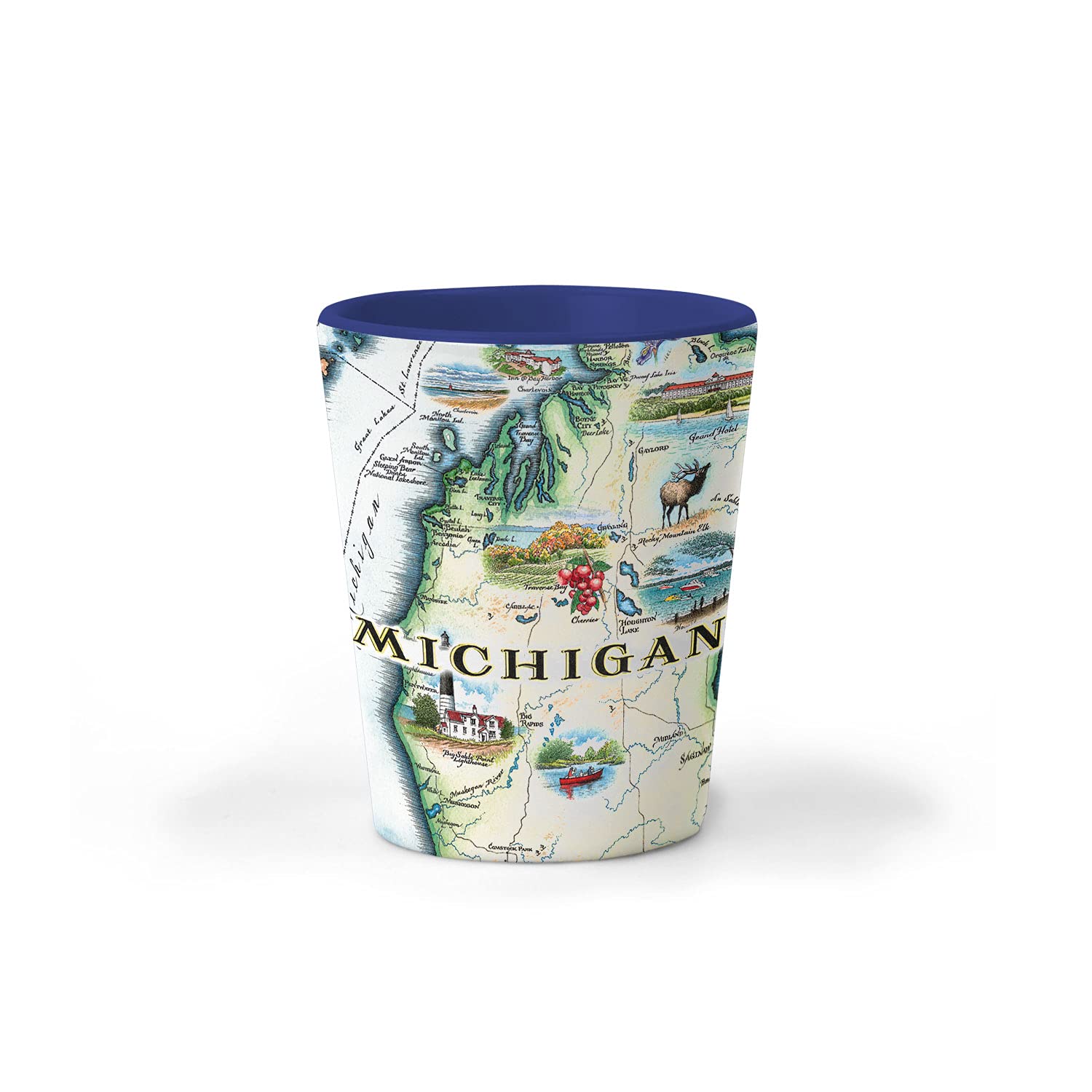 Xplorer Maps Michigan State Map Ceramic Shot Glass, BPA-Free - For Office, Home, Gift, Party - Durable and holds 1.5 oz Liquid