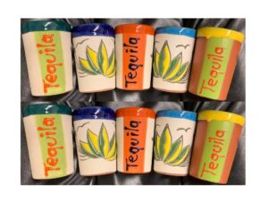 artist unknown made in mexico hand painted design pottery barro clay tequila shots glasses set of 10 assorted - vaso tequilero