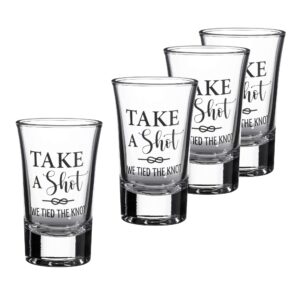 lillian rose tied the knot wedding day shot glass favors set of 4, 4 count (pack of 1), clear