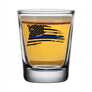 Rogue River Tactical Tattered Distressed Waving Thin Blue Line Flag Shot Glass Gift For Police Officer Law Enforcement