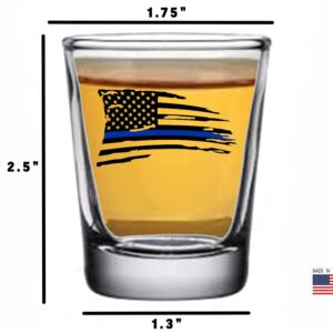 Rogue River Tactical Tattered Distressed Waving Thin Blue Line Flag Shot Glass Gift For Police Officer Law Enforcement