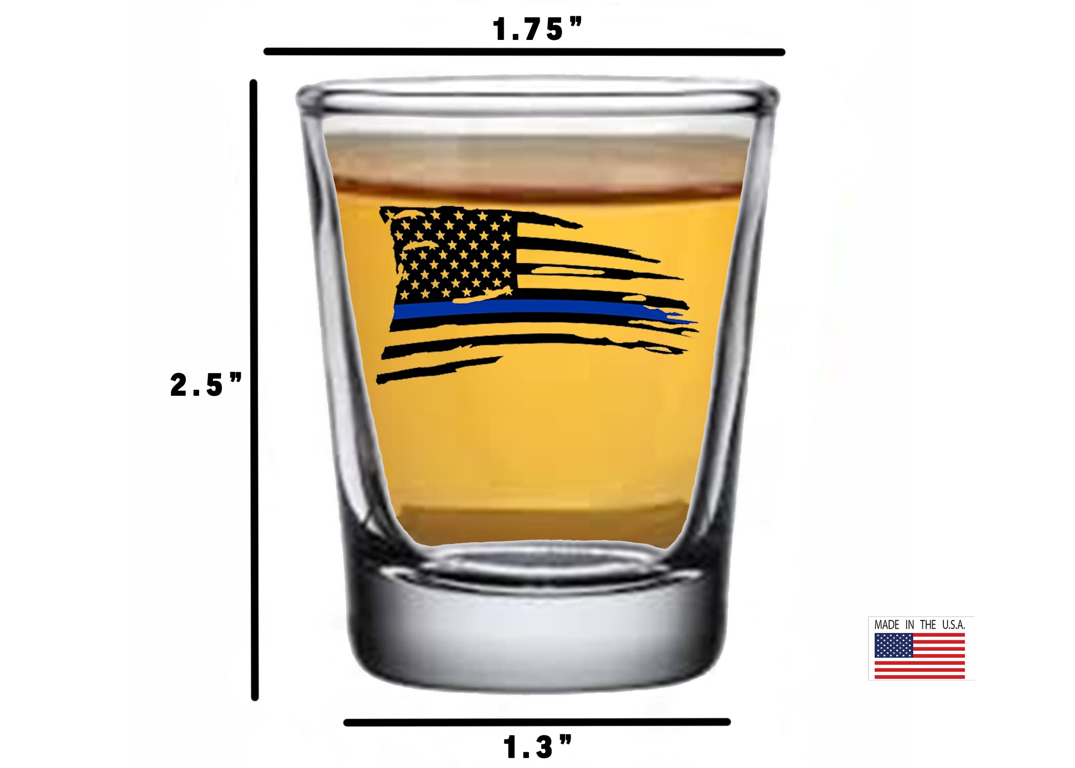 Rogue River Tactical Tattered Distressed Waving Thin Blue Line Flag Shot Glass Gift For Police Officer Law Enforcement