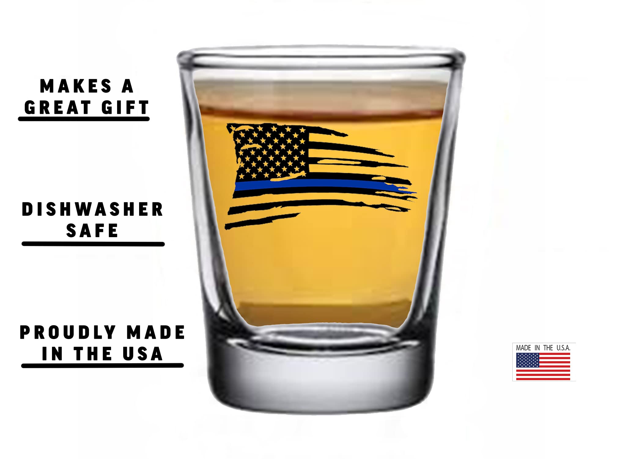 Rogue River Tactical Tattered Distressed Waving Thin Blue Line Flag Shot Glass Gift For Police Officer Law Enforcement