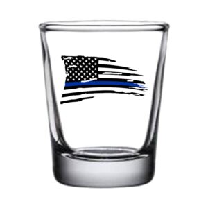 Rogue River Tactical Tattered Distressed Waving Thin Blue Line Flag Shot Glass Gift For Police Officer Law Enforcement