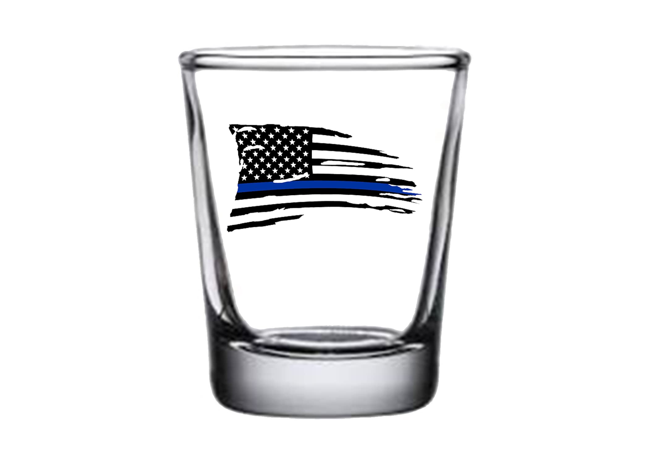 Rogue River Tactical Tattered Distressed Waving Thin Blue Line Flag Shot Glass Gift For Police Officer Law Enforcement