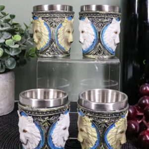 Ebros Myths Legends And Fantasy Spirit Themed 2-Ounce Shot Glasses Set Of 4 Resin Housing With Stainless Steel Liners Great Souvenir And Party Hosting Idea (Albino And Gray Wolf)