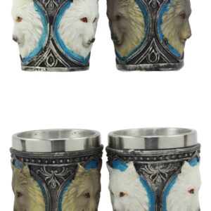 Ebros Myths Legends And Fantasy Spirit Themed 2-Ounce Shot Glasses Set Of 4 Resin Housing With Stainless Steel Liners Great Souvenir And Party Hosting Idea (Albino And Gray Wolf)