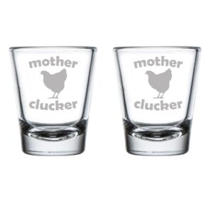 set of 2 shot glasses 1.75oz shot glass mother clucker hen chicken funny