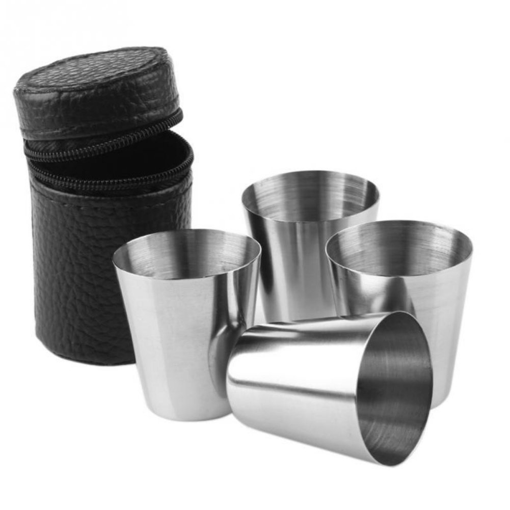 URMAGIC 8 Pcs Stainless Steel Shot Cups,1Oz Metal Shot Glass Drinking Vessel with 2 Pack Carrying Case,Drinking cups,Outdoor Camping Travel Cup,Coffee Tea Cup,Metal Wine Glasses,Bar Glassware